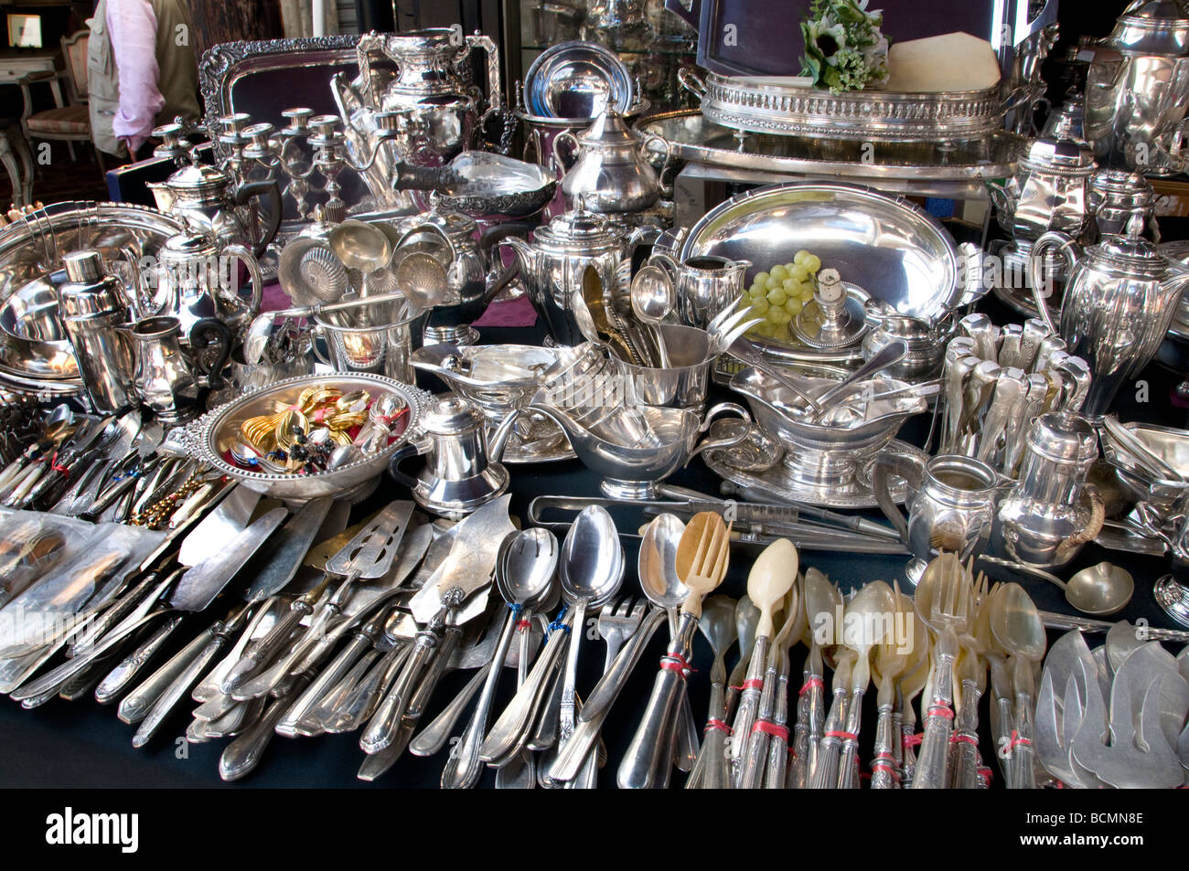 Marche aux Puces de Saint Ouen flea market Paris silver Stock Photo - Alamy