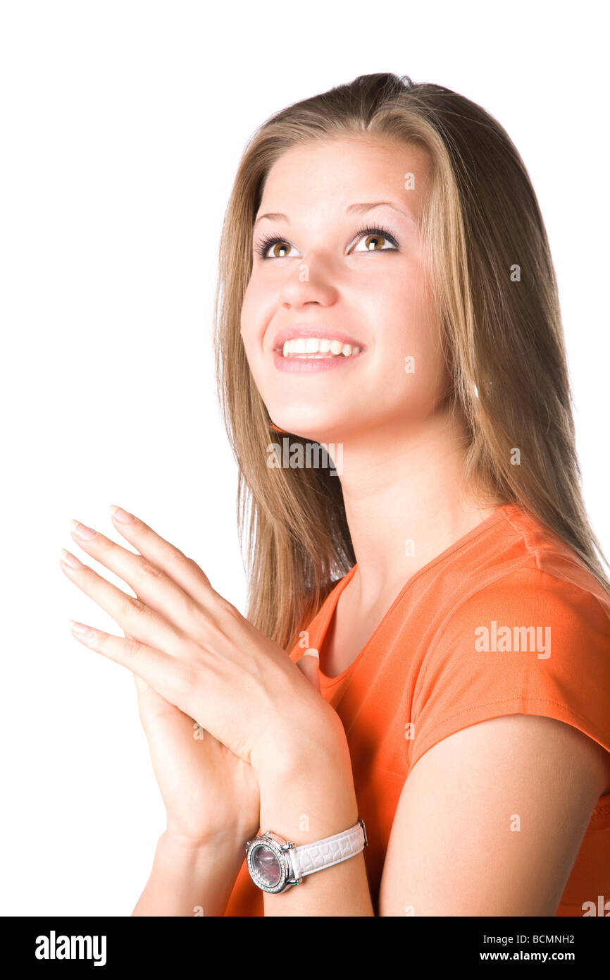 Young happy woman portrait Isolated on white Stock Photo - Alamy