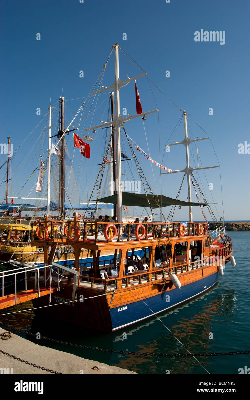 Boats docked in Side Harbour, Turkey Stock Photo - Alamy