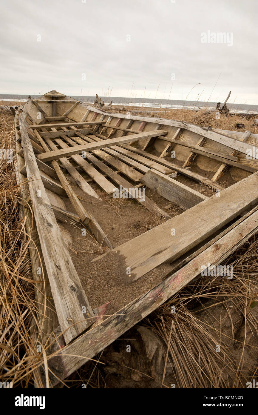 AN OLD WOOD FISHING BOAT FALLING APART ALONG THE BERING SEA Stock Photo ...