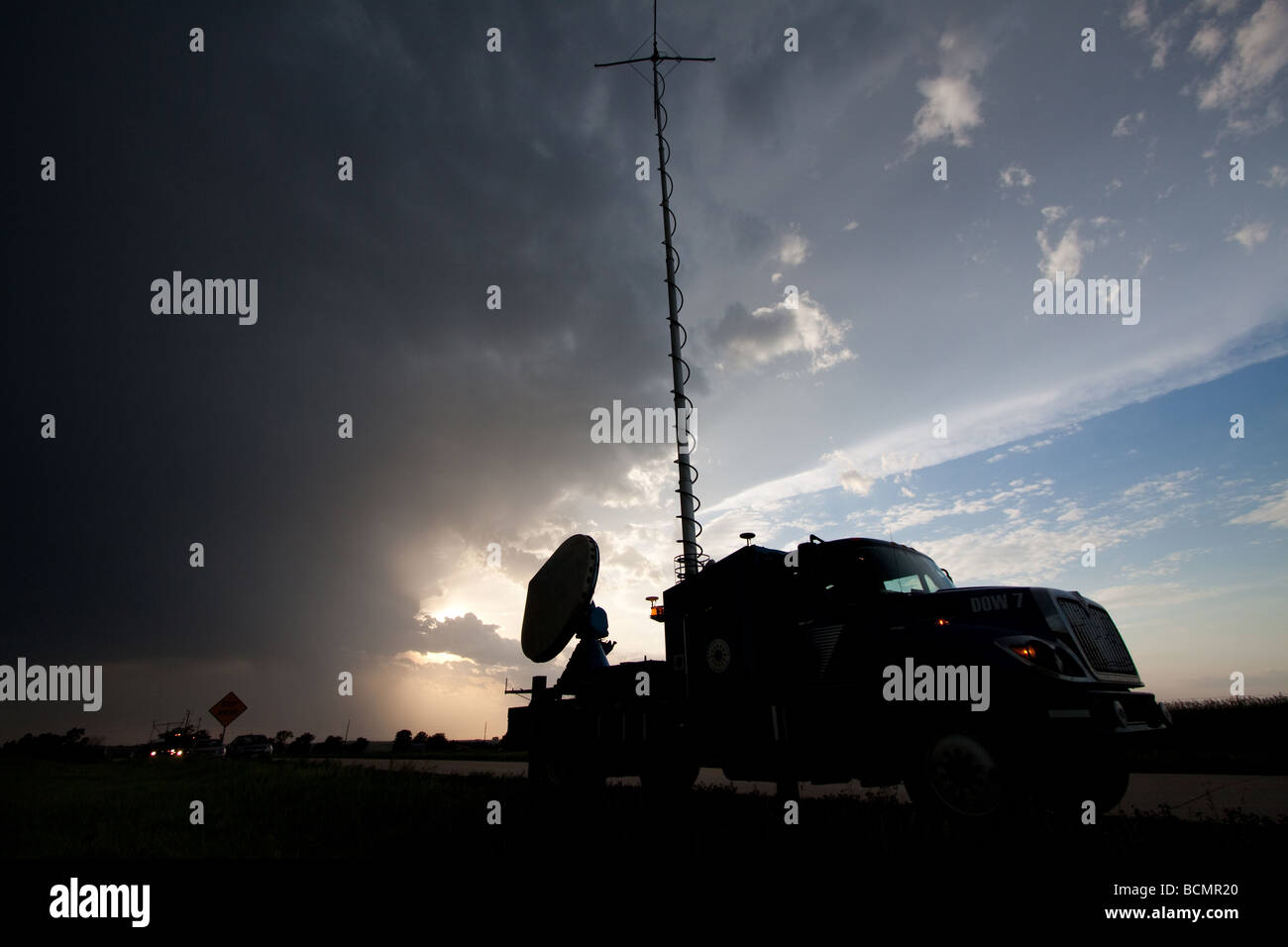 The Doppler on Wheels truck DOW 7 raises its antenna in southwestern ...