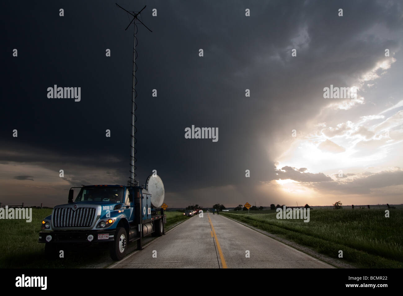 The Doppler on Wheels truck DOW 7 raises its antenna in southwestern ...