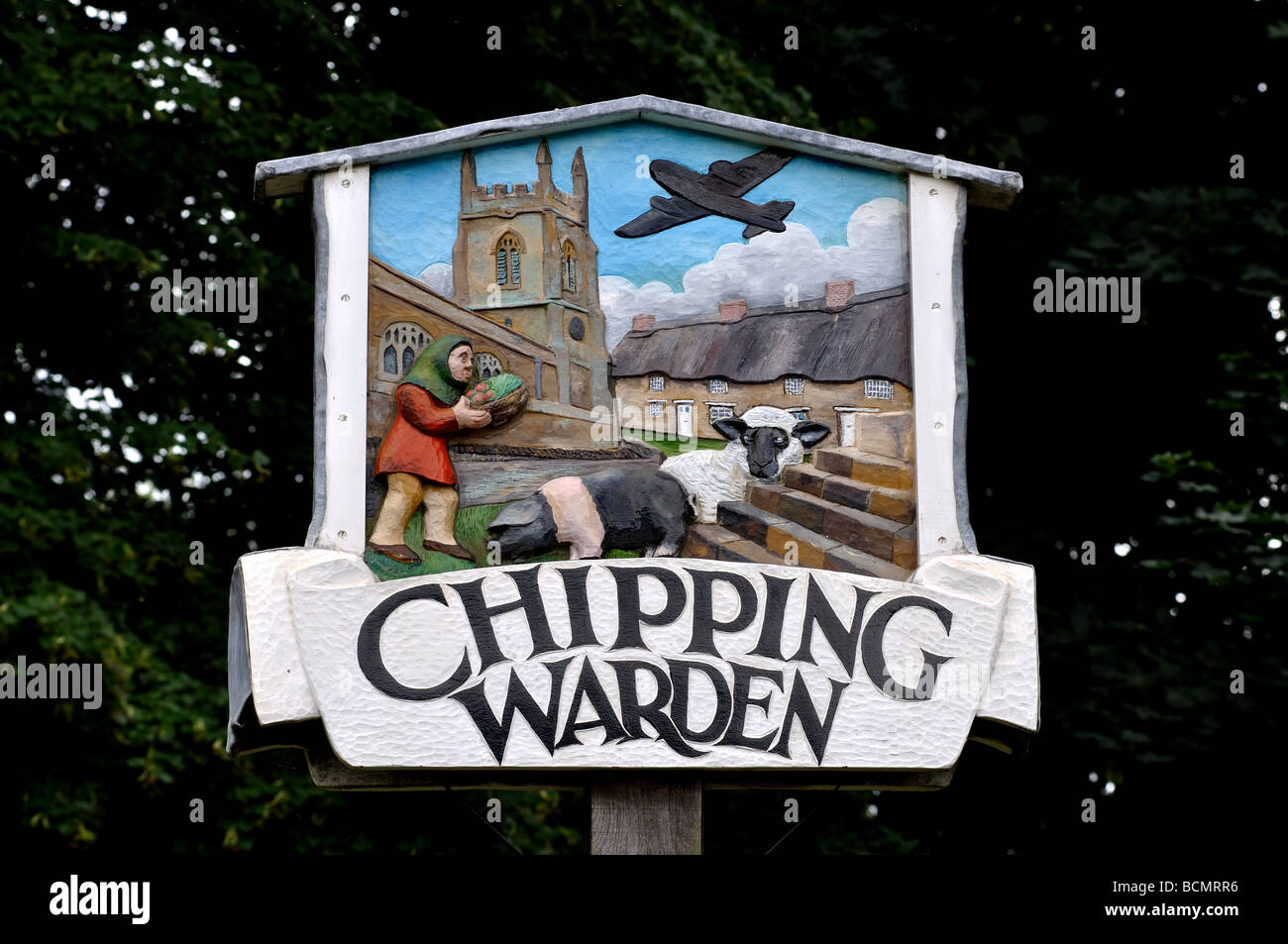 Village sign, Chipping Warden, Northamptonshire, England, UK Stock ...