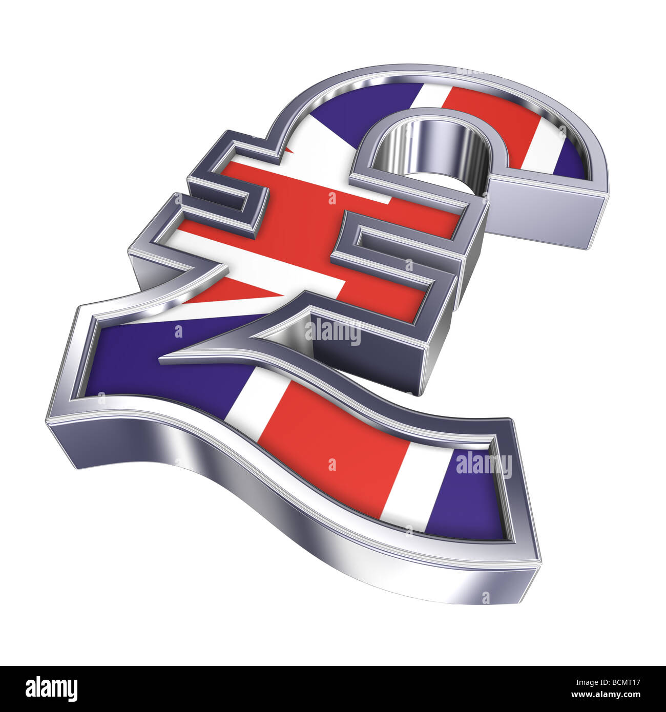 Silver sign of the pound sterling with the flag of Great Britain ...