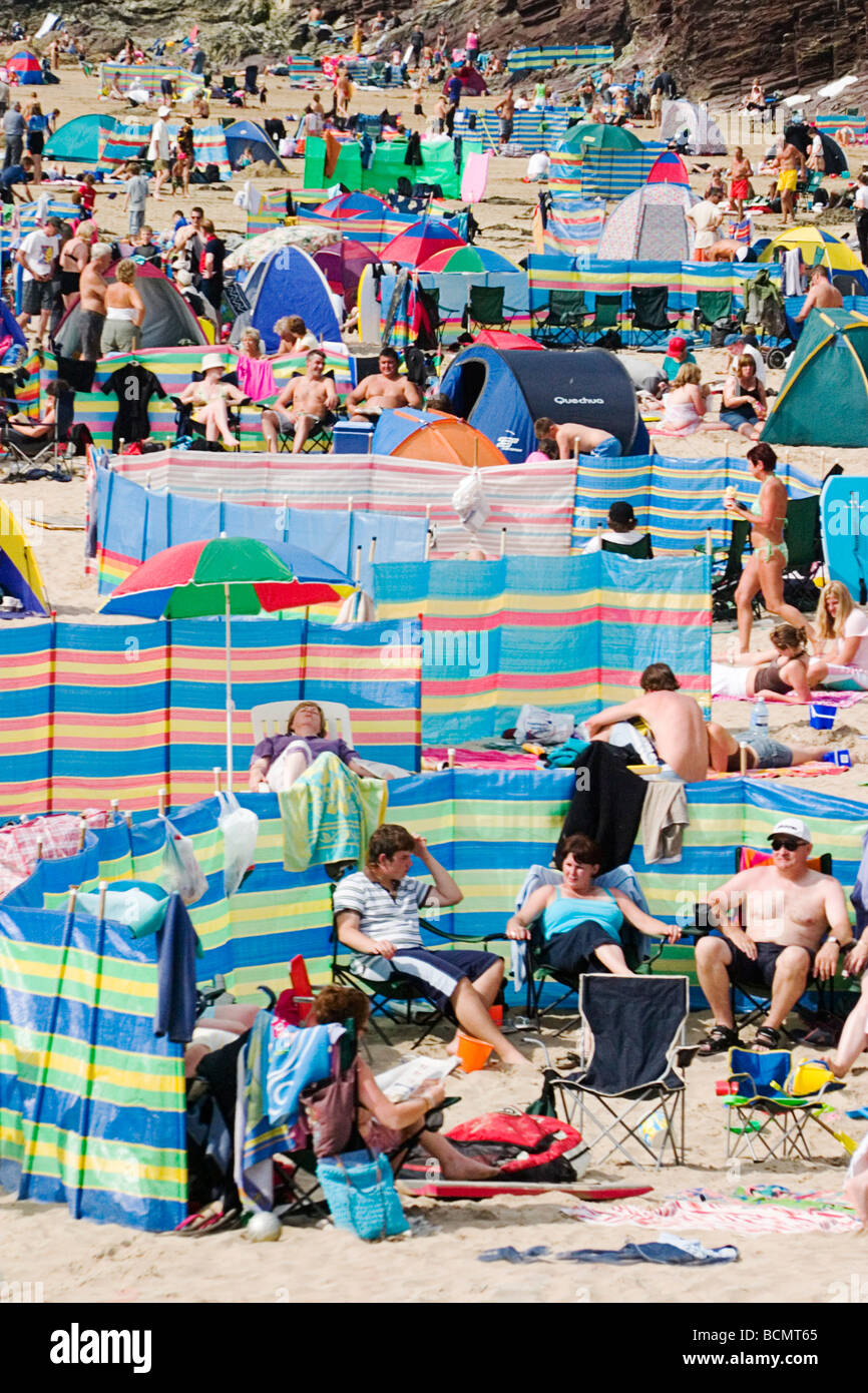 Crowded beach Polzeath Cornwall SW England Stock Photo - Alamy