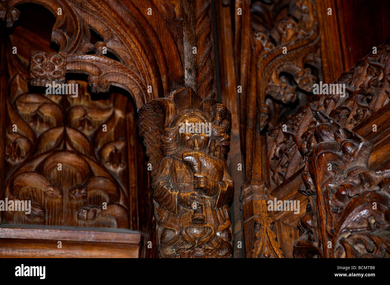 A carved angel playing the pipes in the Thistle Chapel in St. Giles ...