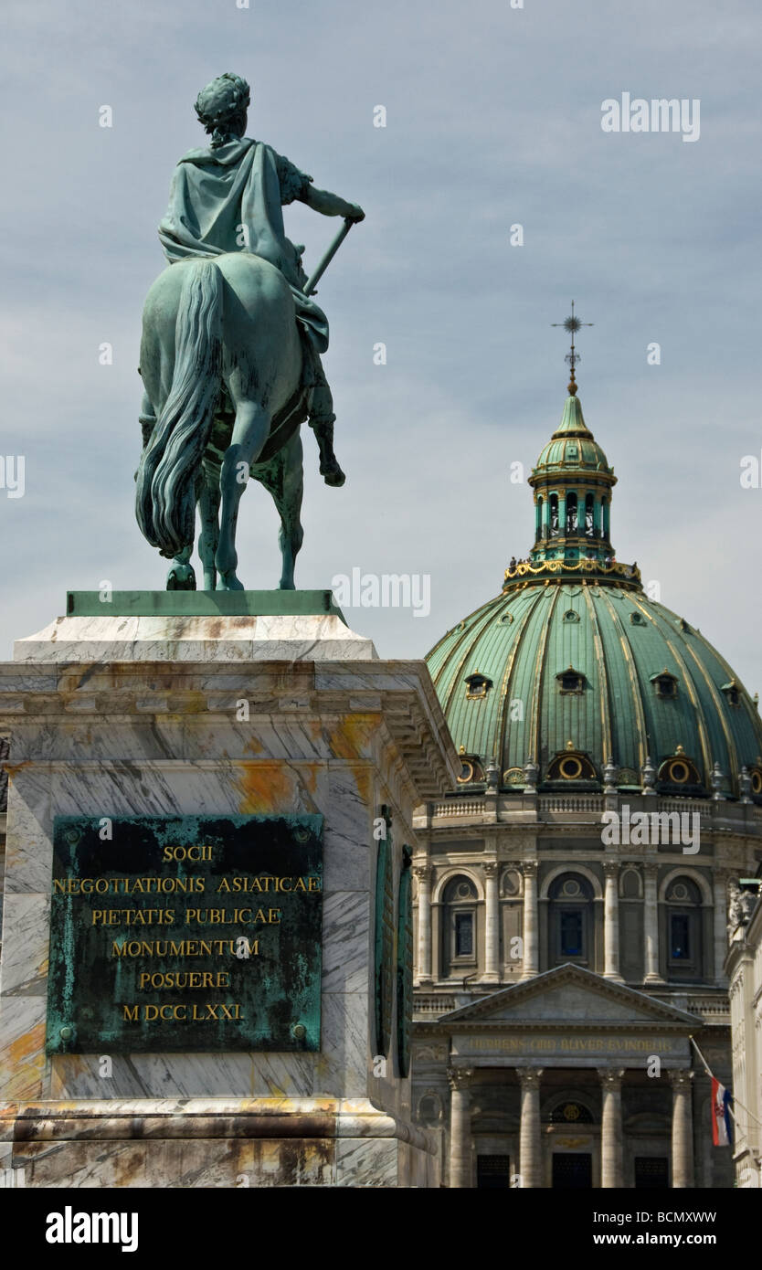 Equestrian Statue of King Frederick V and Frederikskirken Stock Photo ...