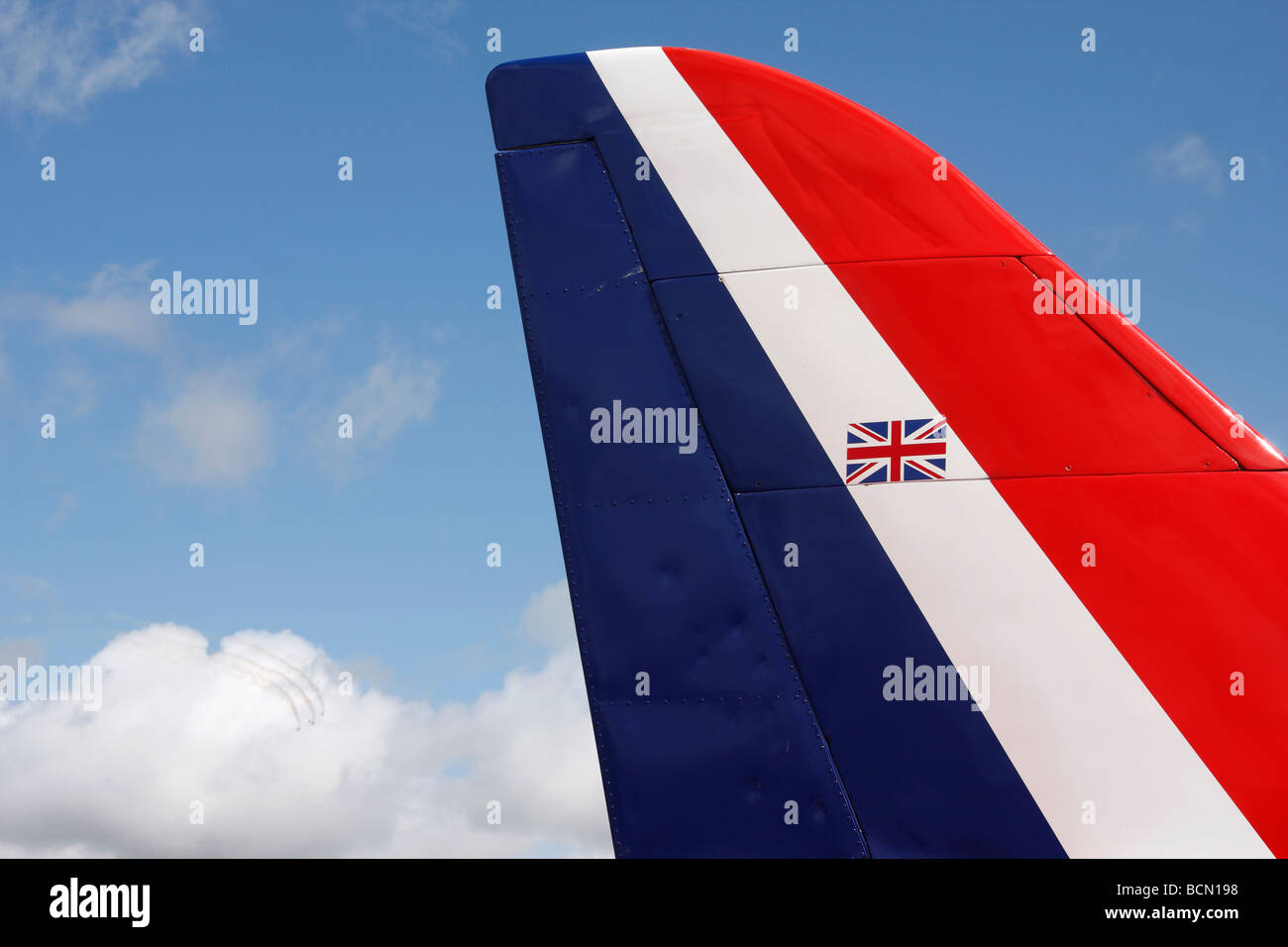 [Red, White and Blue] tail detail of British "Red Arrows" Hawk aircraft ...