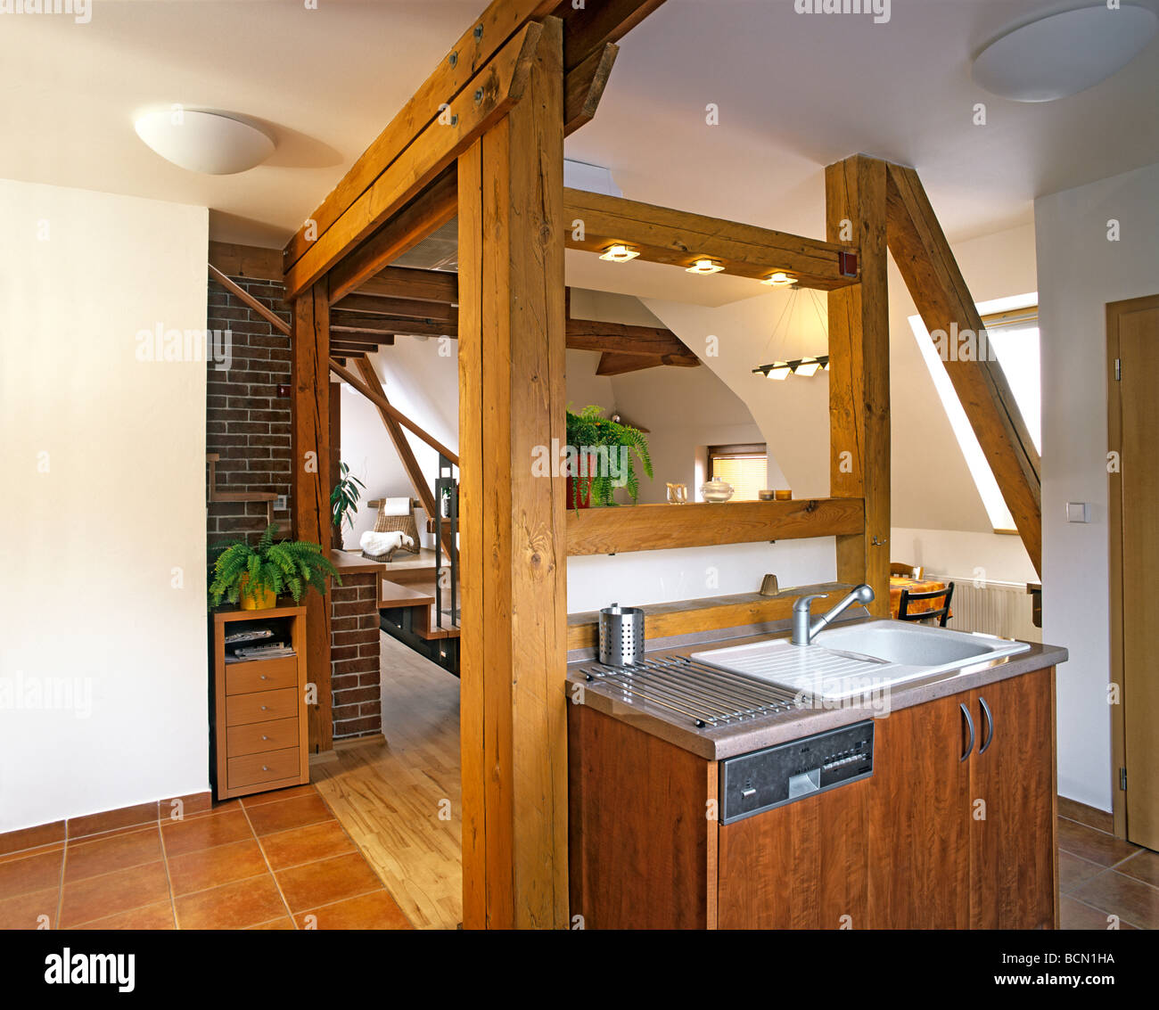 Kitchen in loft apartment Stock Photo - Alamy