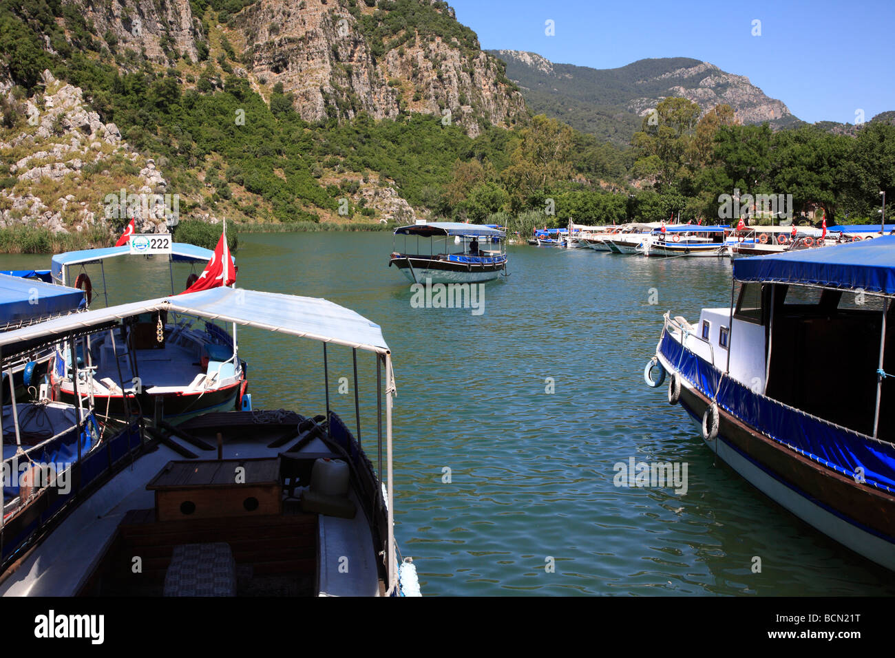 Boats on River Dalyan Turkey Stock Photo - Alamy