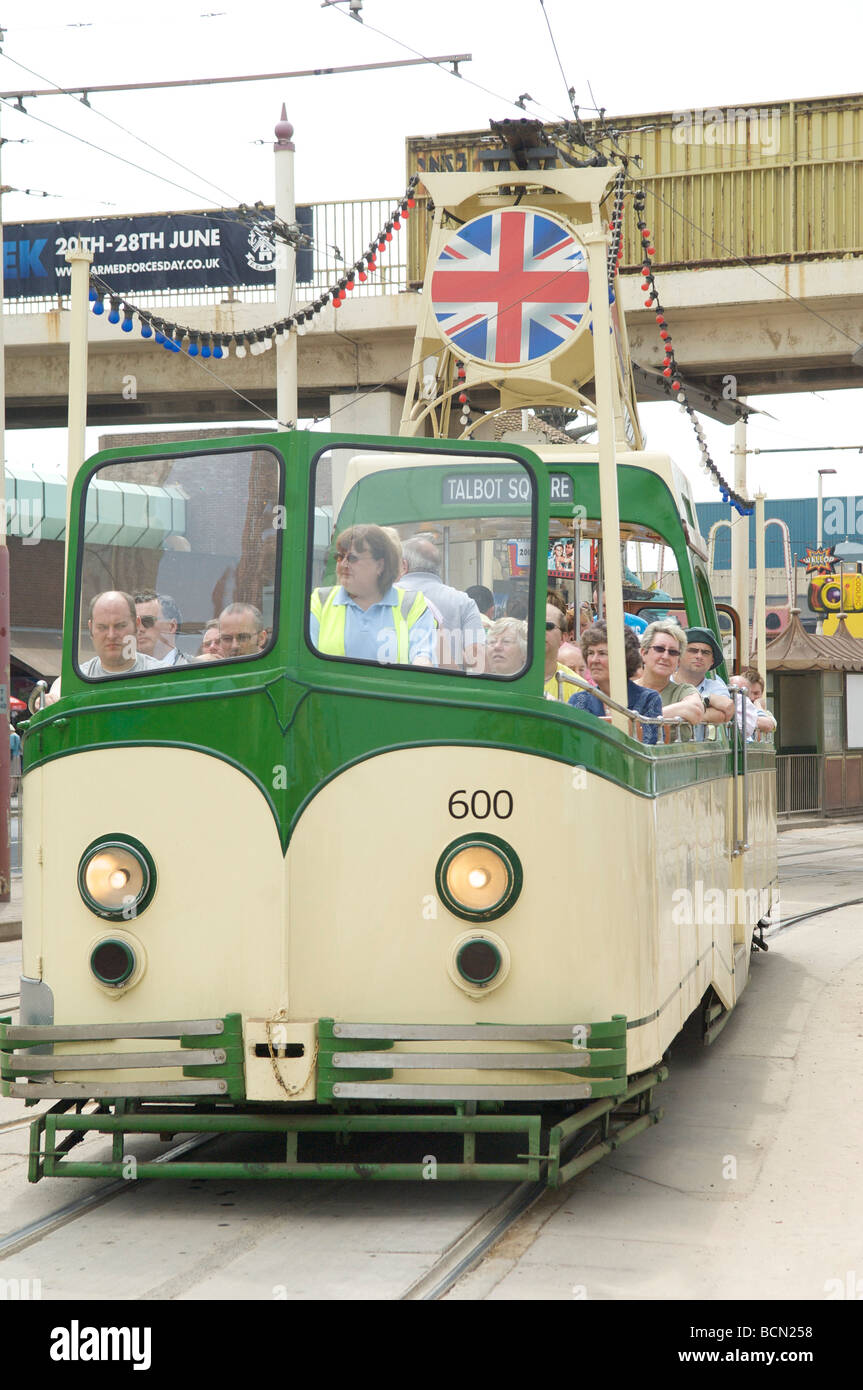 Blackpool heritage tram on the promenade in summer Stock Photo - Alamy