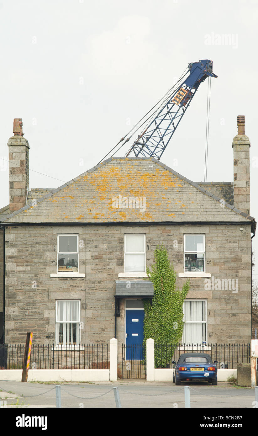 crane over detached house at Glasson Dock, Lancaster Stock Photo - Alamy