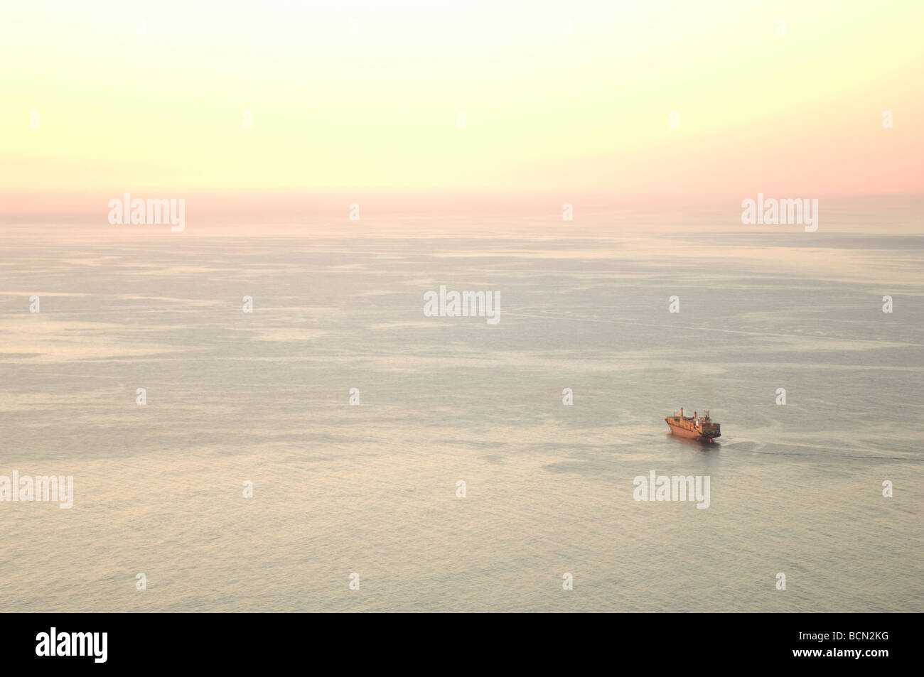 Aerial view of ship anchored in peaceful waters, Table Bay Stock Photo ...