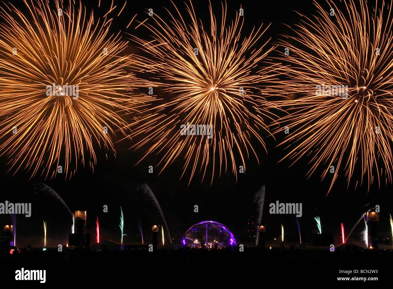 Berlin Fireworks during the Pyromusikale at the closed airport Berlin ...