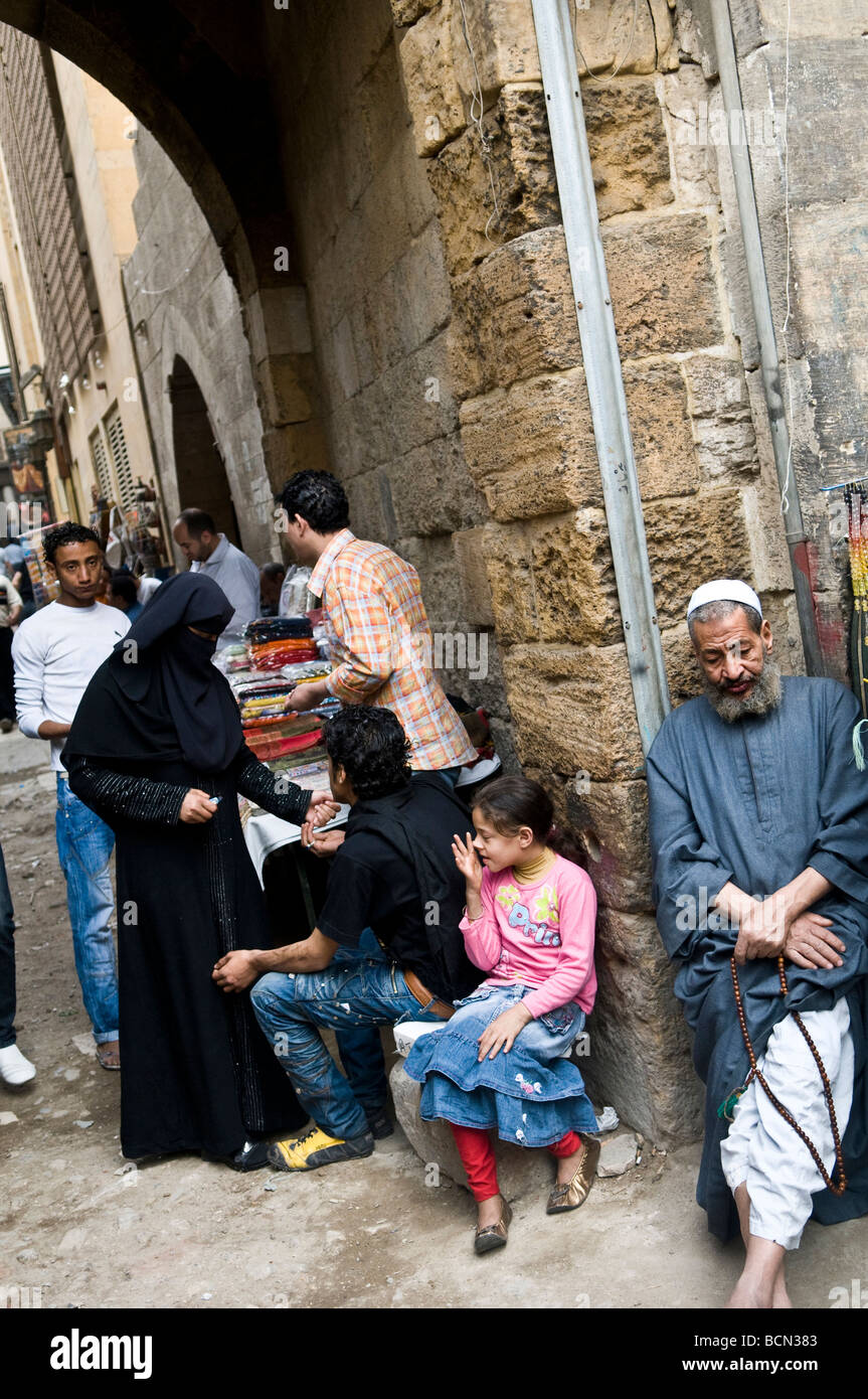 The old narrow market streets of Khan El Khalili in Cairo Egypt Stock ...