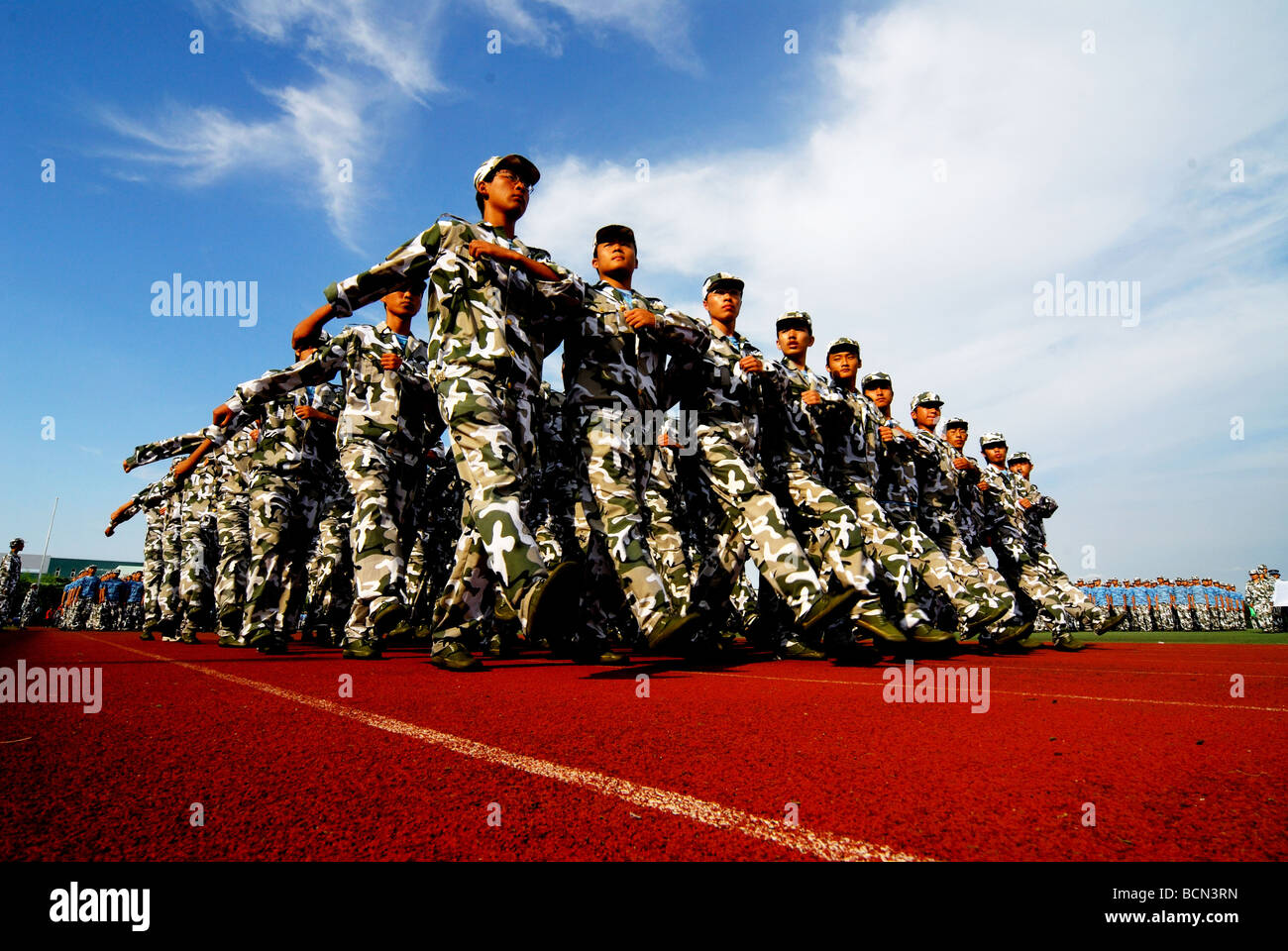 Freshmen in university conducting military training, Shanghai China ...