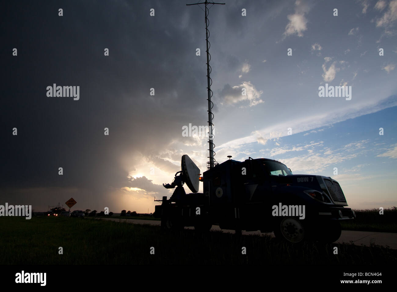 The Doppler on Wheels truck DOW 7 raises its antenna in southwestern ...