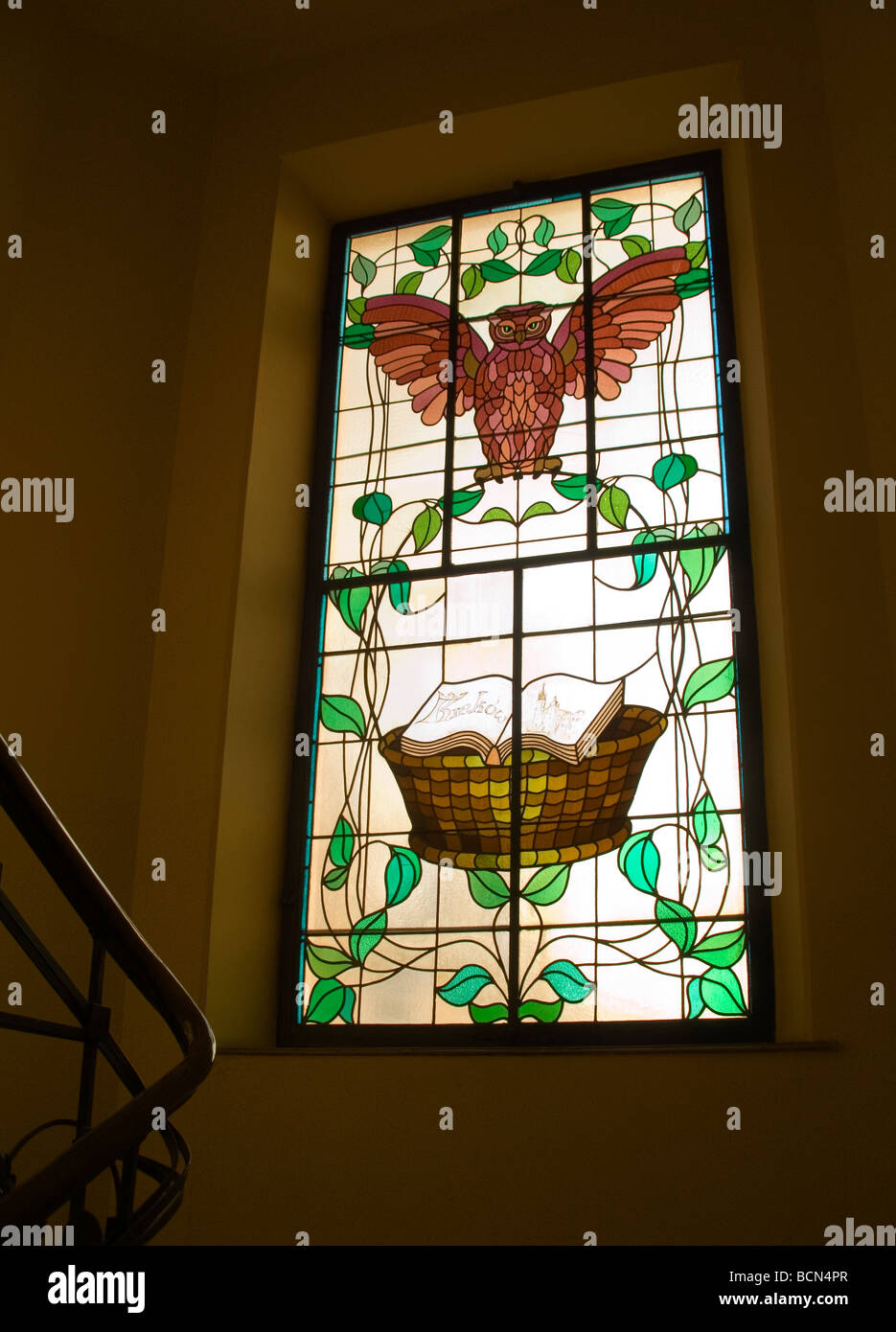 Poland Krakow stain glass window stairways apartment building Stock ...