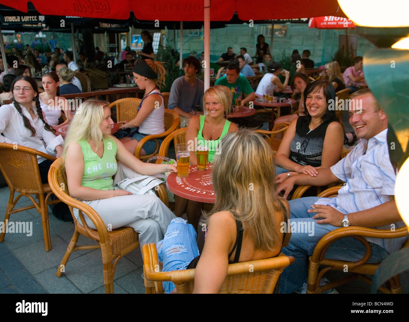Poland Krakow Main Market Square restaurant cafe Stock Photo - Alamy