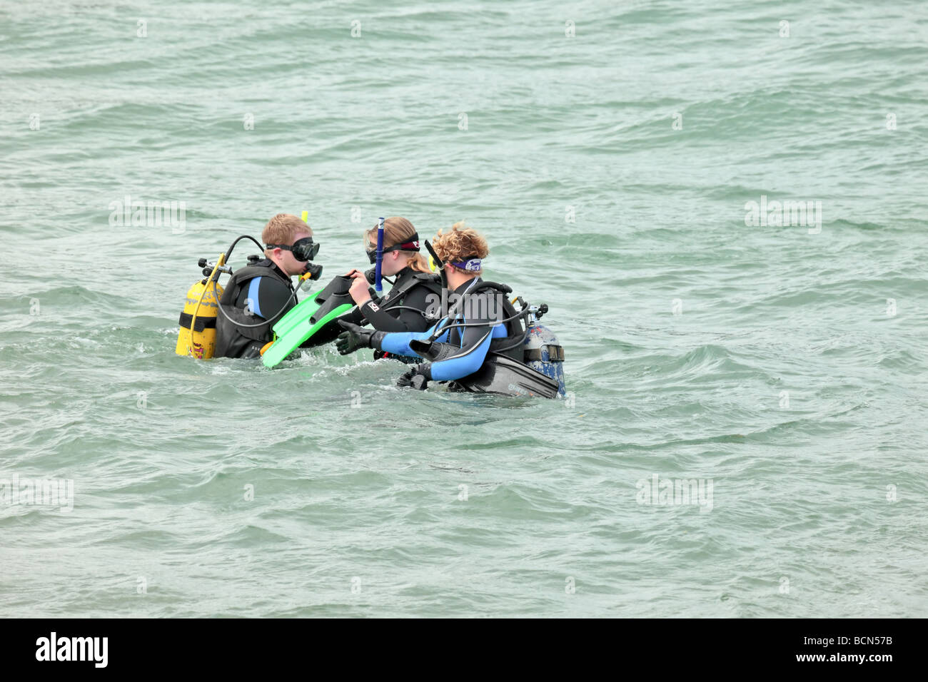 Scuba diver prepares for a beach entry into the ocean Stock Photo - Alamy