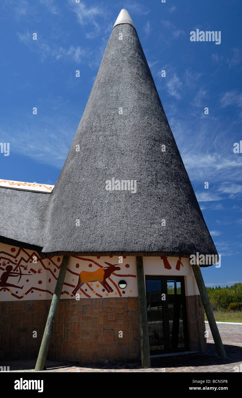 Visitor centre with a cone shaped rush thatched roof at Bloukrans ...