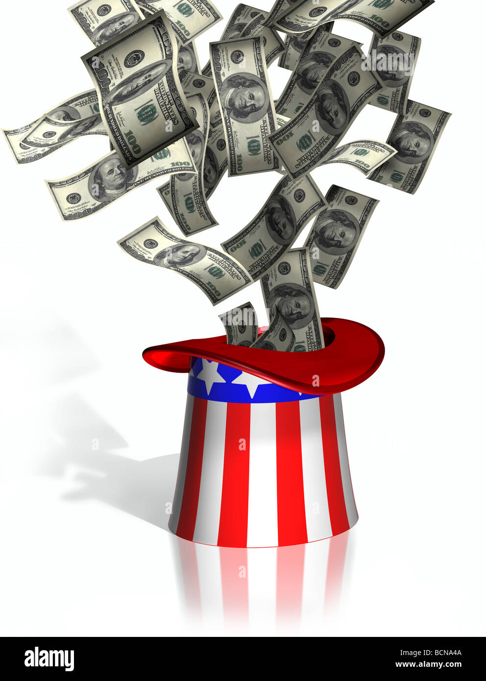 Illustration of money falling into Uncle Sam top hat Stock Photo - Alamy