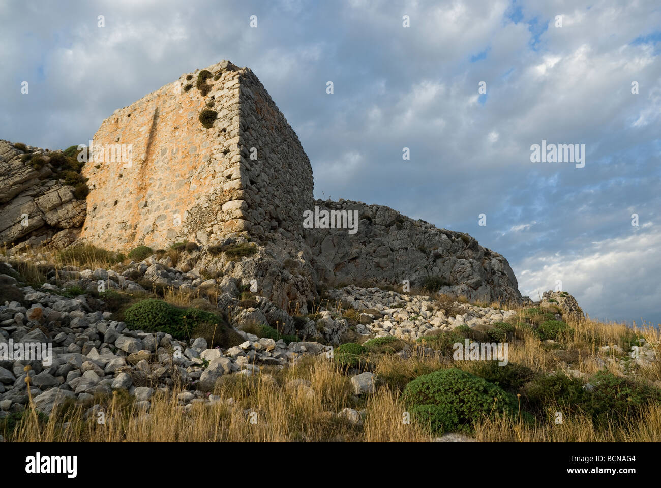 The Tigani castle in the Deep Mani, Southern Peloponnese, Greece Stock ...