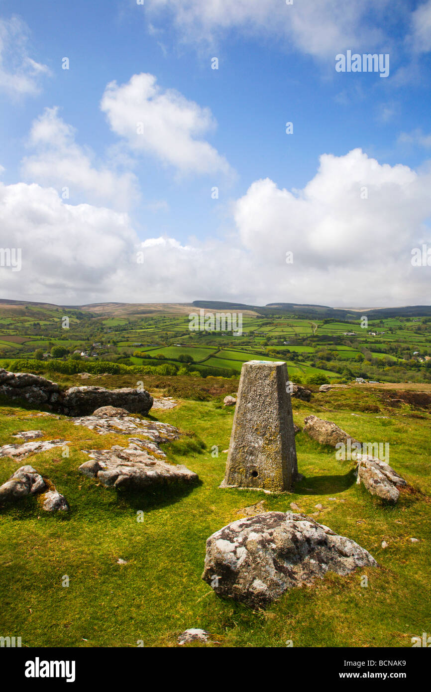 Trig Point on Meldon Hill Chagford Devon England Stock Photo - Alamy