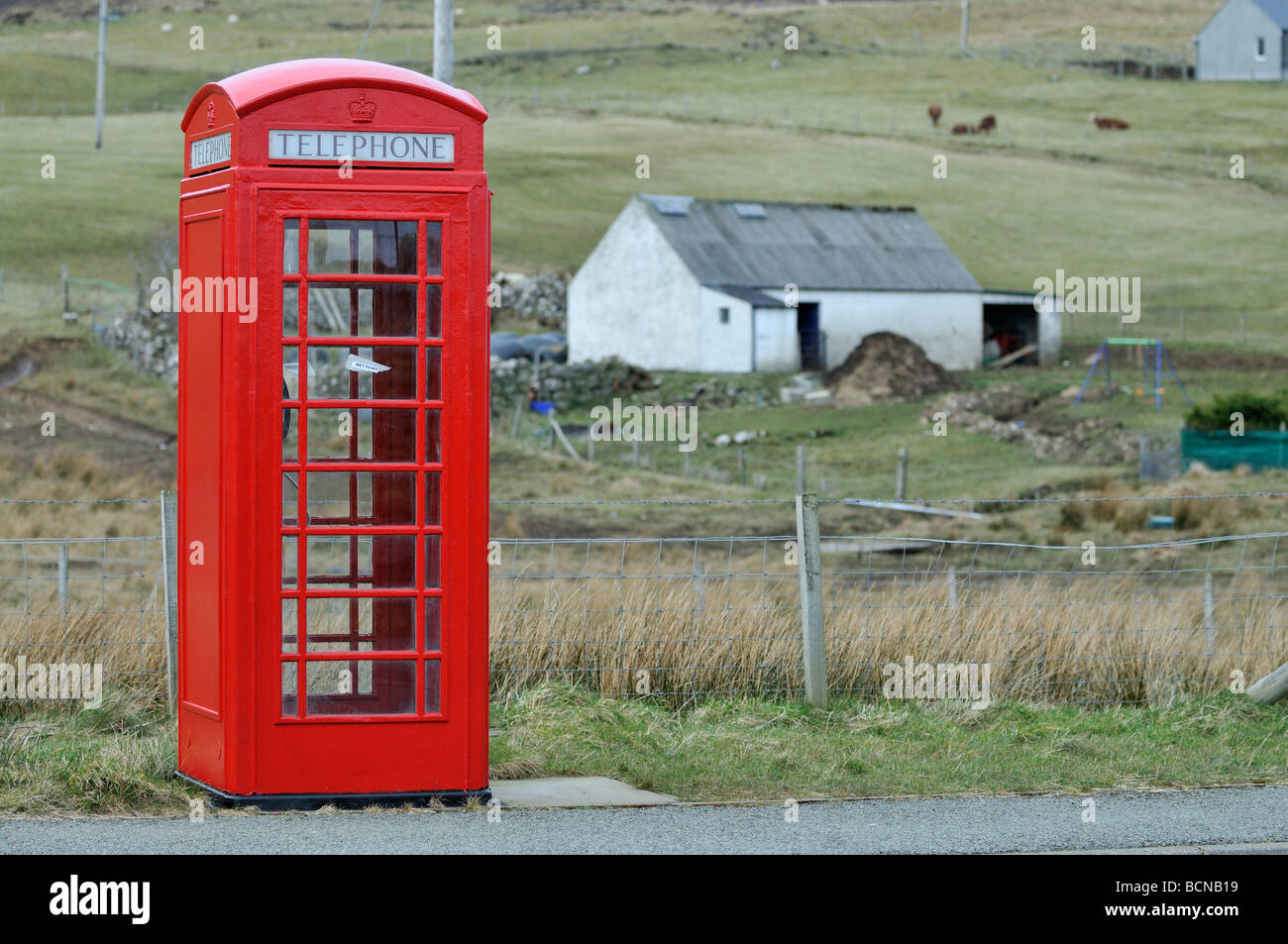 A rarely seen red telephone box near the Quiraing on the Isle of Skye ...
