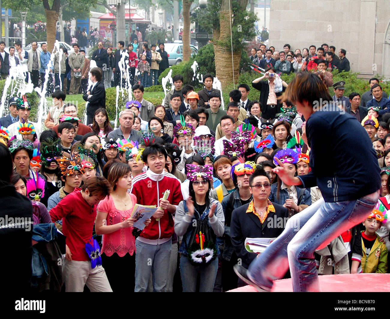 Pop star performing for fans in Jing An Si Plaza, Shanghai, China Stock ...
