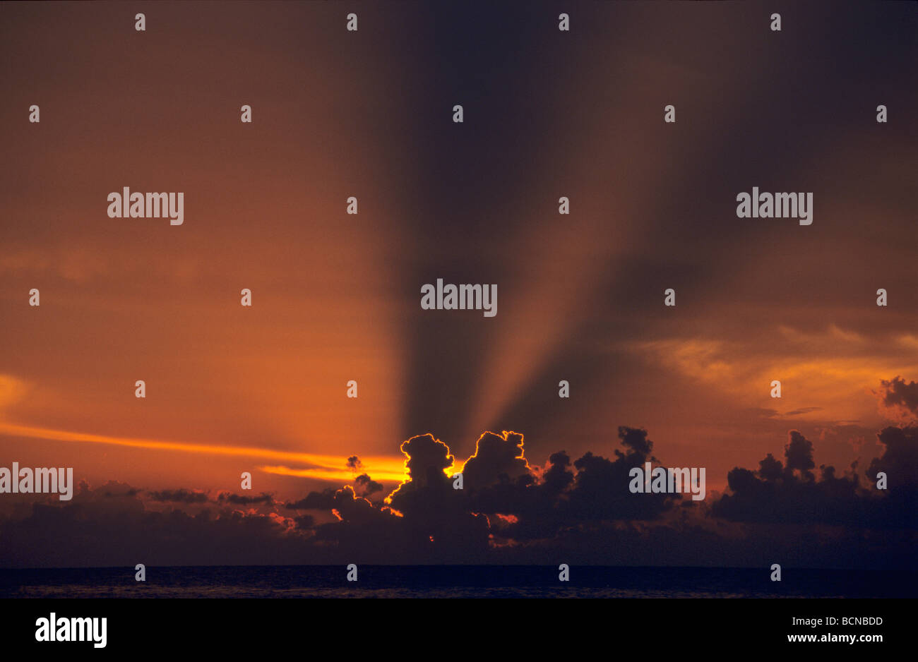 Sunset sky with shadows lines at Bayahibe - Dominican republic ...