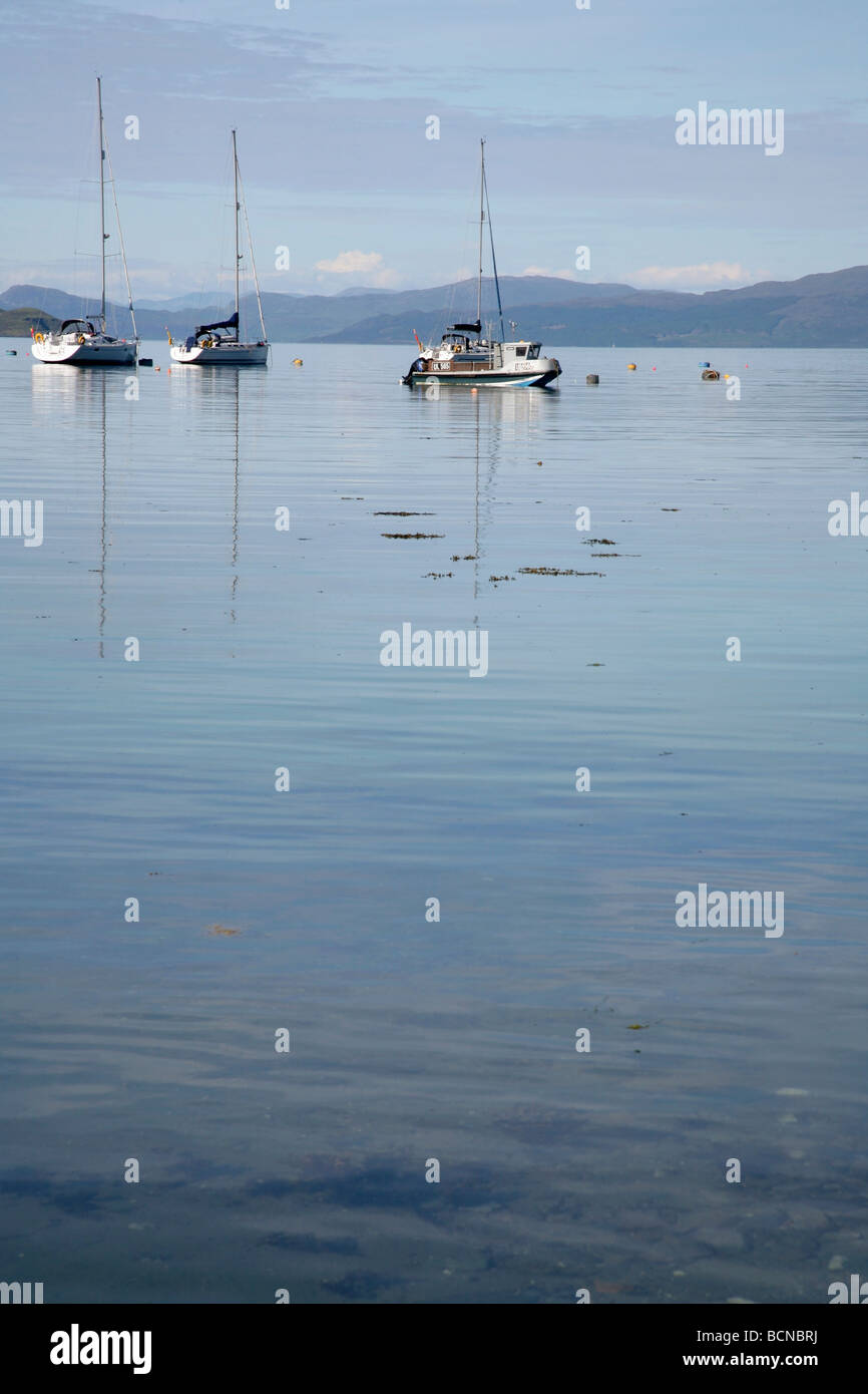 Yachts moored in Armadale Bay, Sound of Sleat, Isle of Skye, Scotland ...