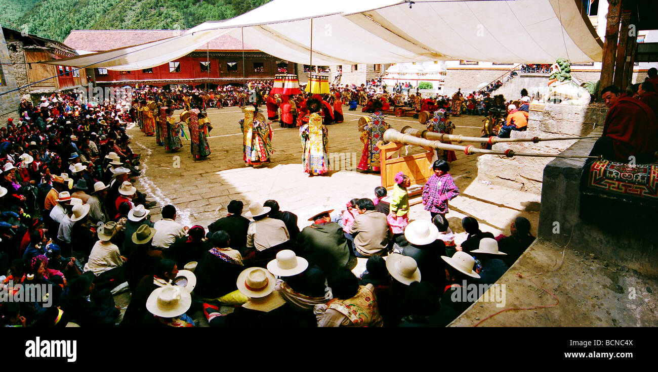 Lamas performing Cham dance during Cham Ceremony held in Riku Gonpa ...