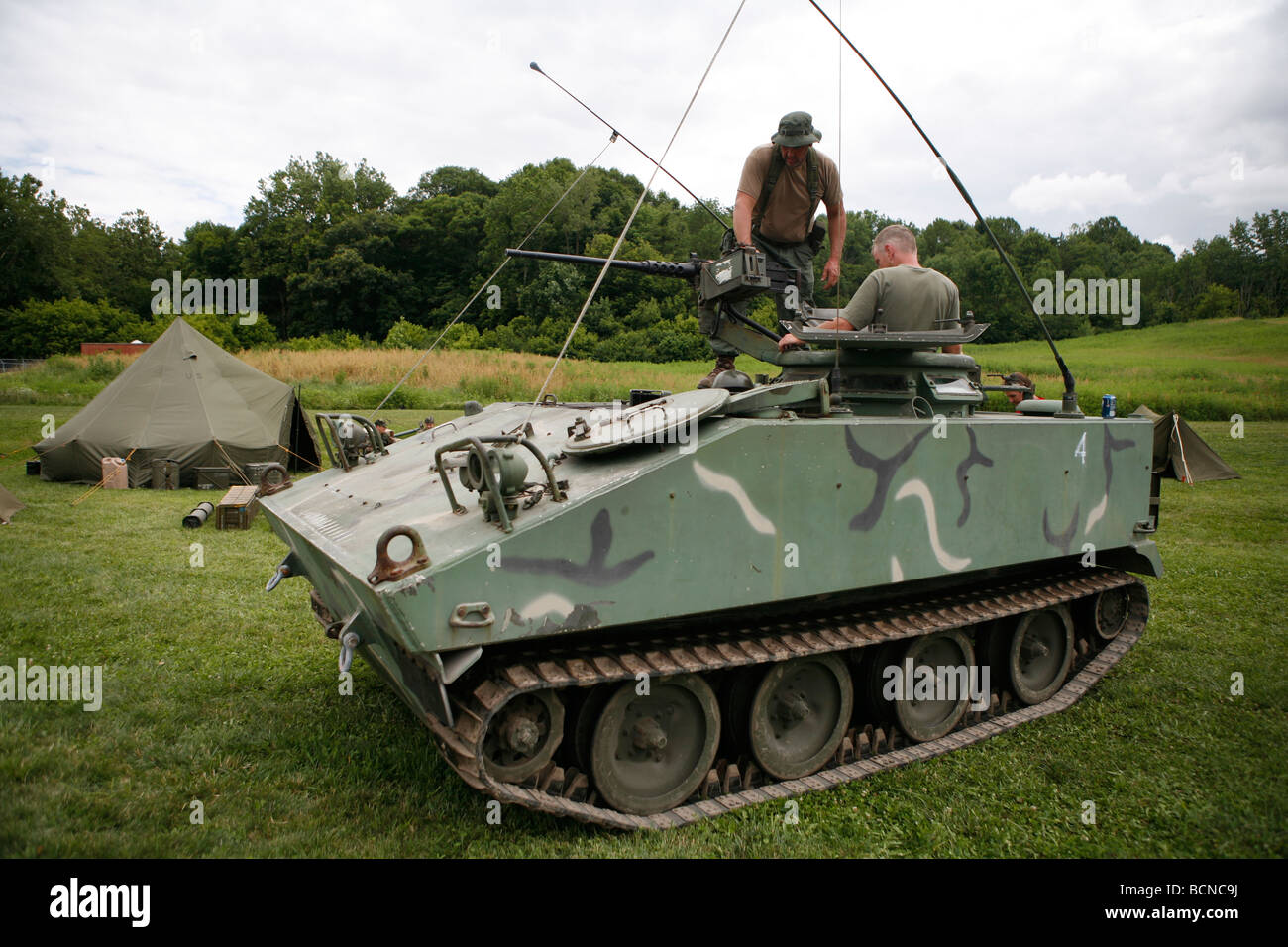 An early model APC is parked after a Vietnam War reenactment Stock ...