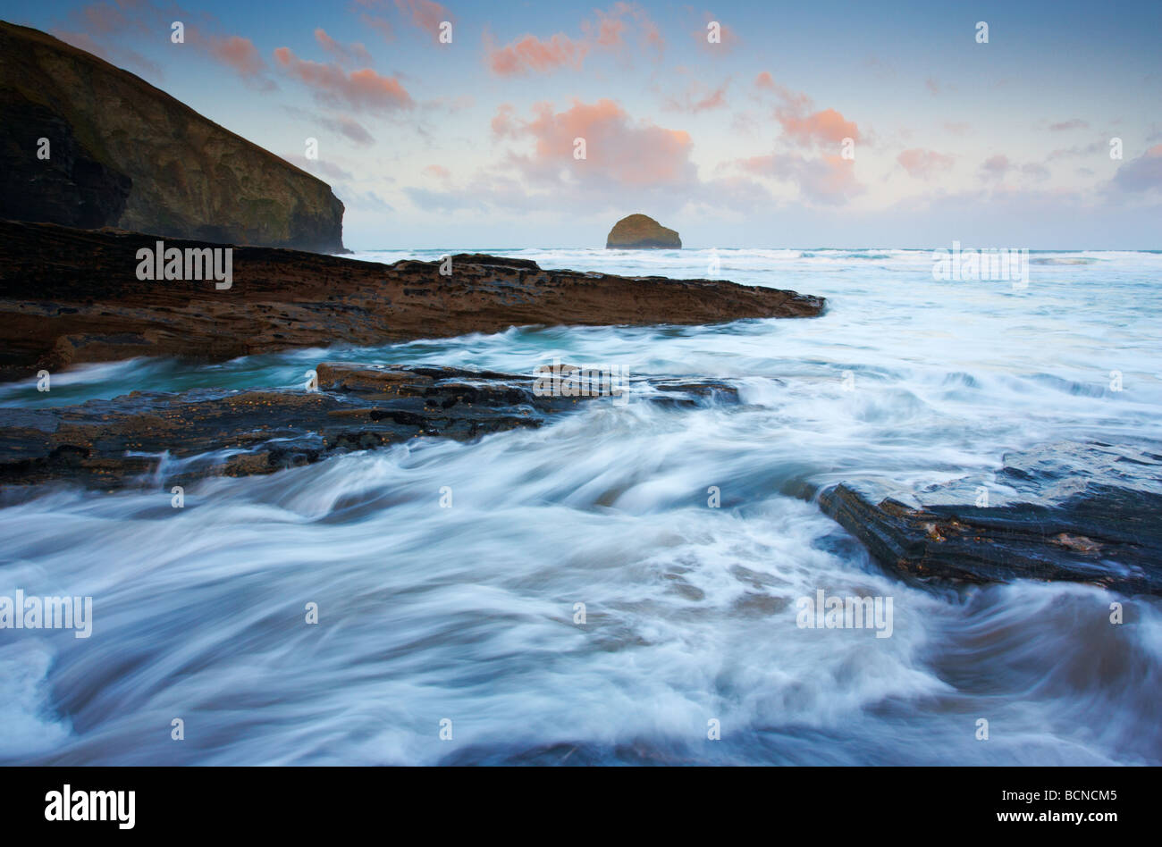Incoming tide at Trebarwith Strand on the North Cornwall Coast on a ...