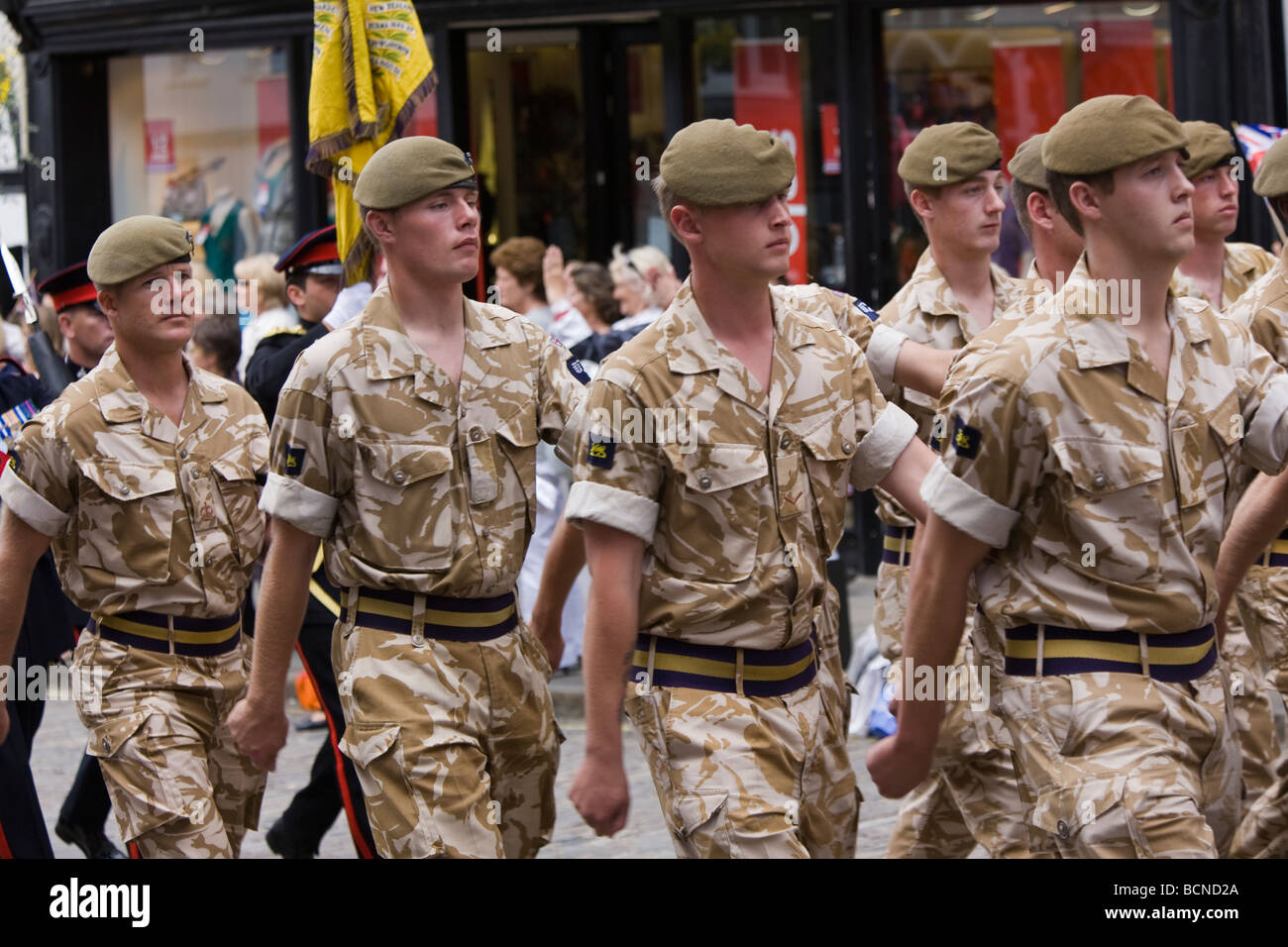 The Princess of Wales's Regiment (Armoured Tigers) parade through Stock ...
