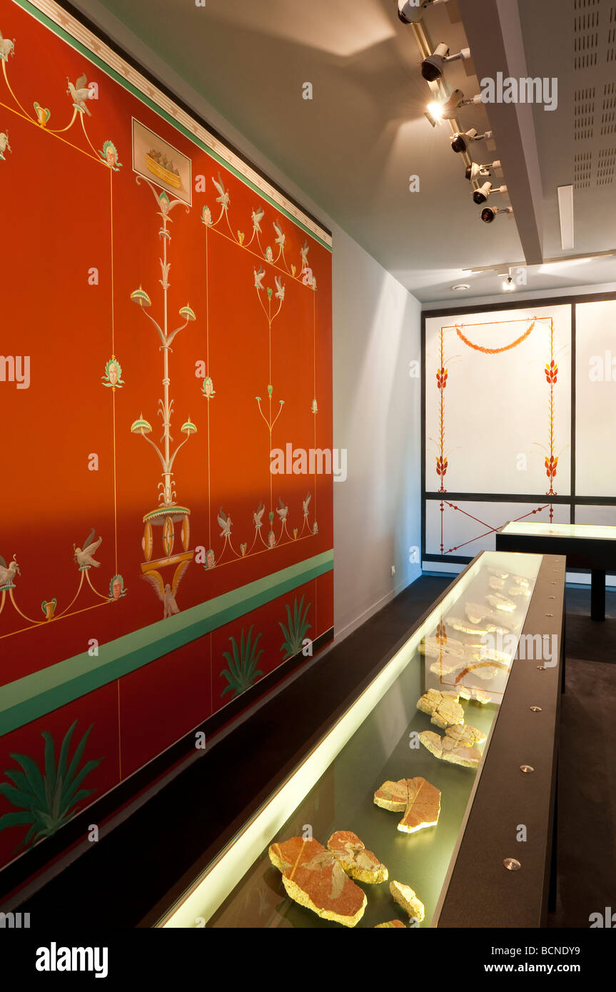 Reproduction Gallo-Roman fresco and display case in converted Musée ...