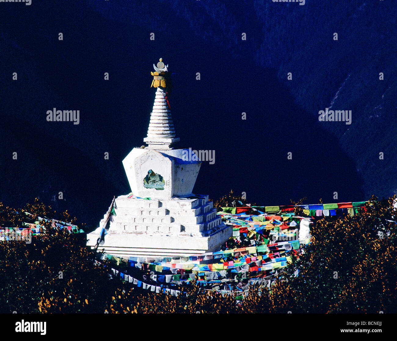 White Tibetan Buddhist pagoda, Meili Snow Mountain, Shangri-la, DiQing ...