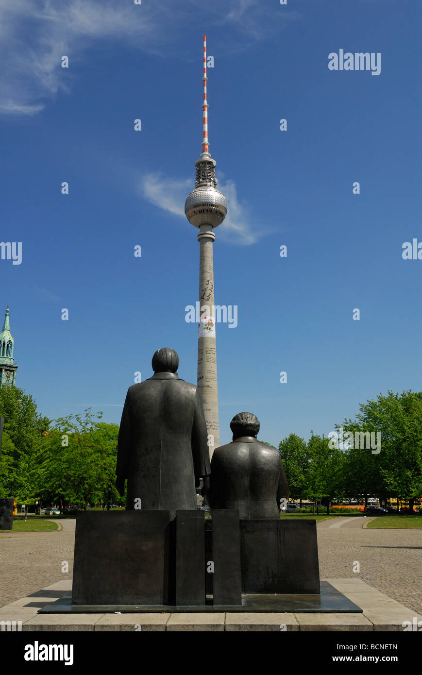 Berlin Germany Staue of Karl Marx right Friedrich Engels on Marx Engels ...