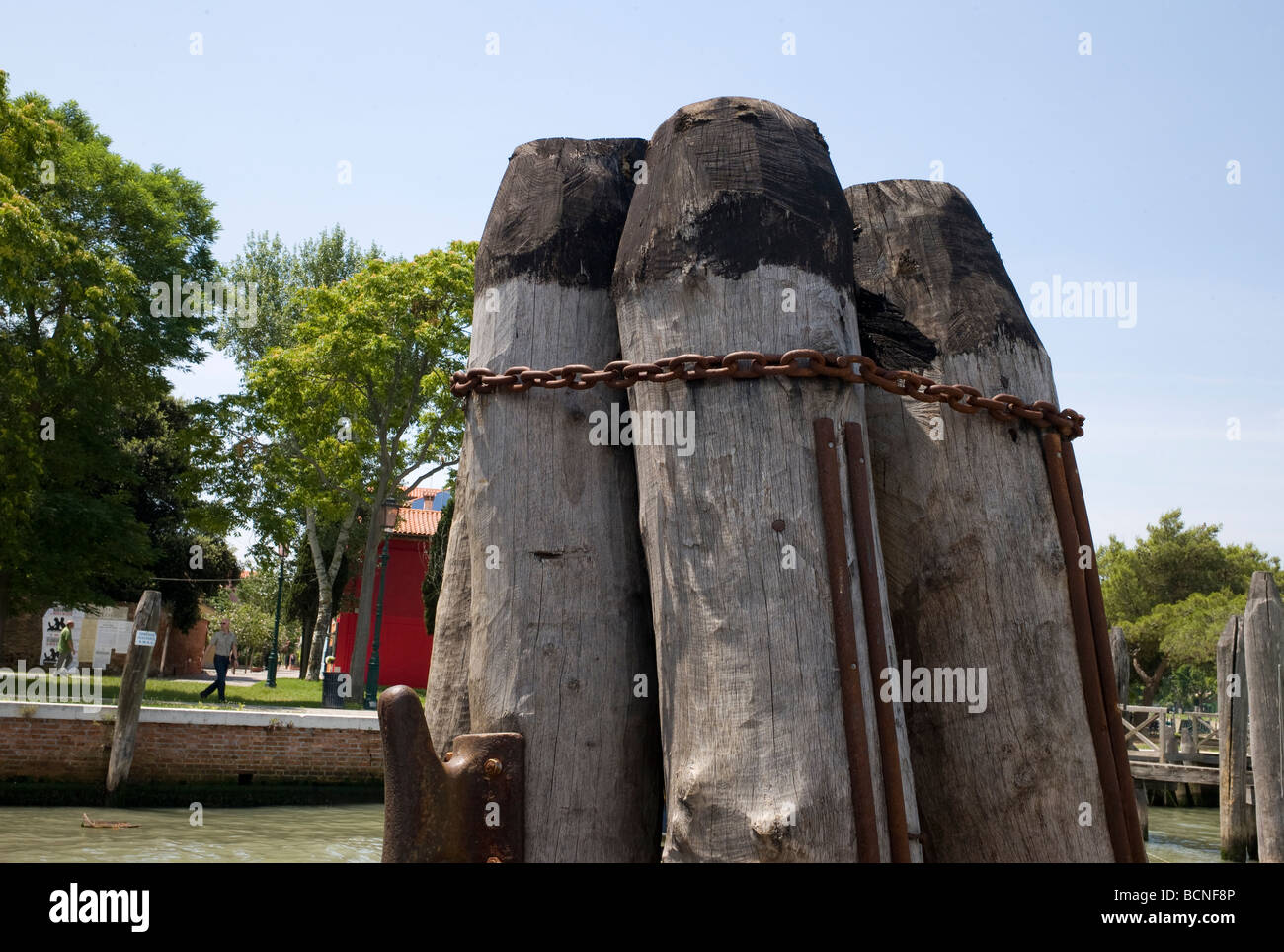 Wooden mooring posts Stock Photo - Alamy