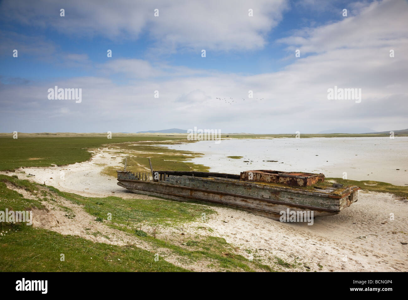 Abandoned boat Loch Bhuirgh. Isle of Berneray, Outer Hebrides of ...