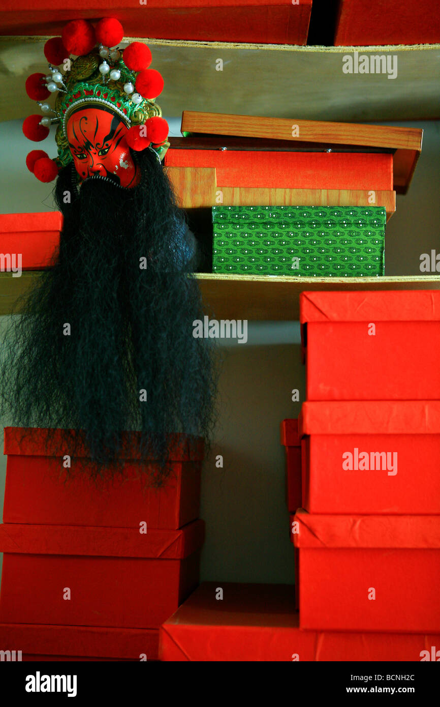 Peking opera facial design among packaging boxes, Beijing, China Stock ...