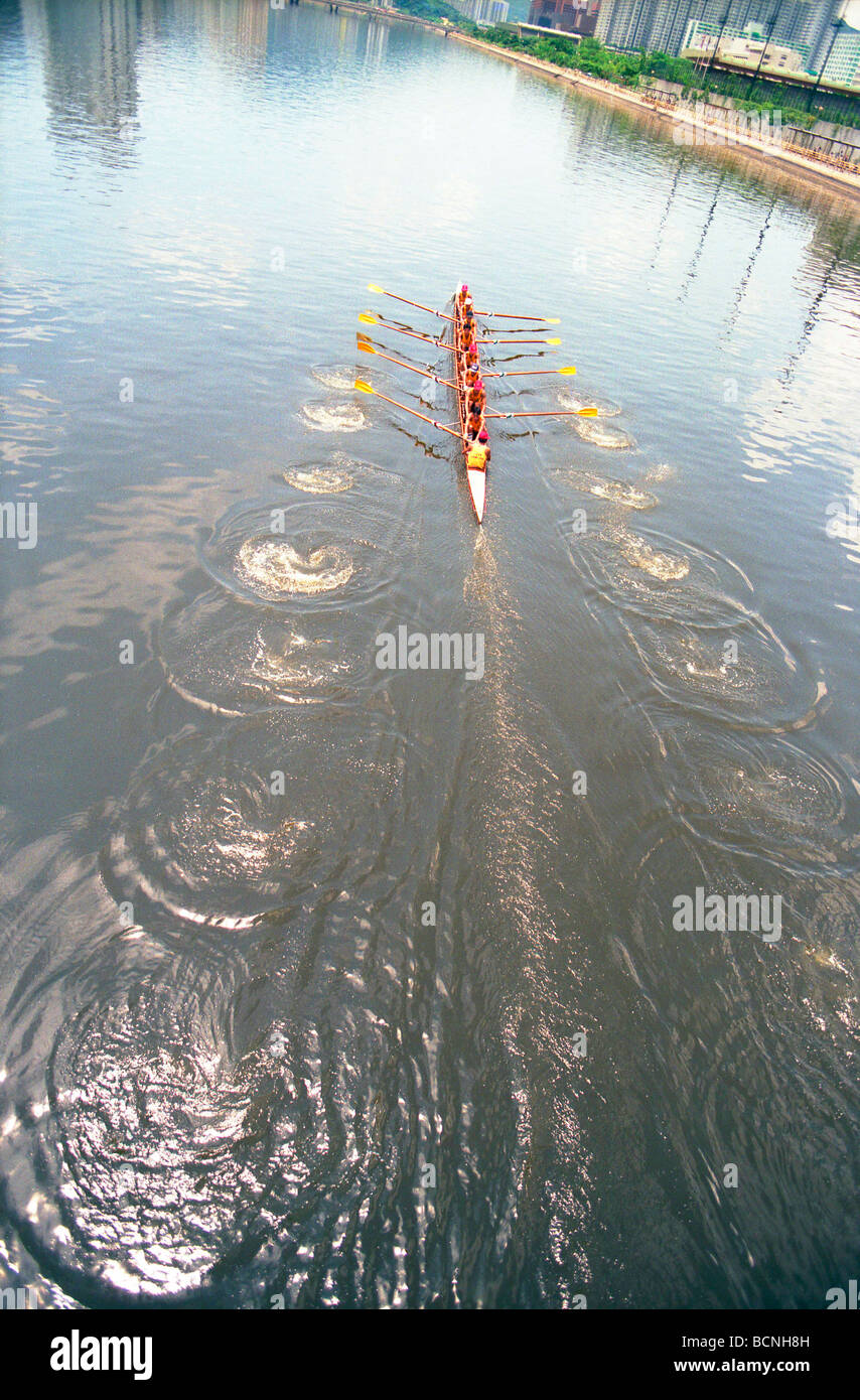 Rowing team practicing in a river, Hong Kong, China Stock Photo - Alamy