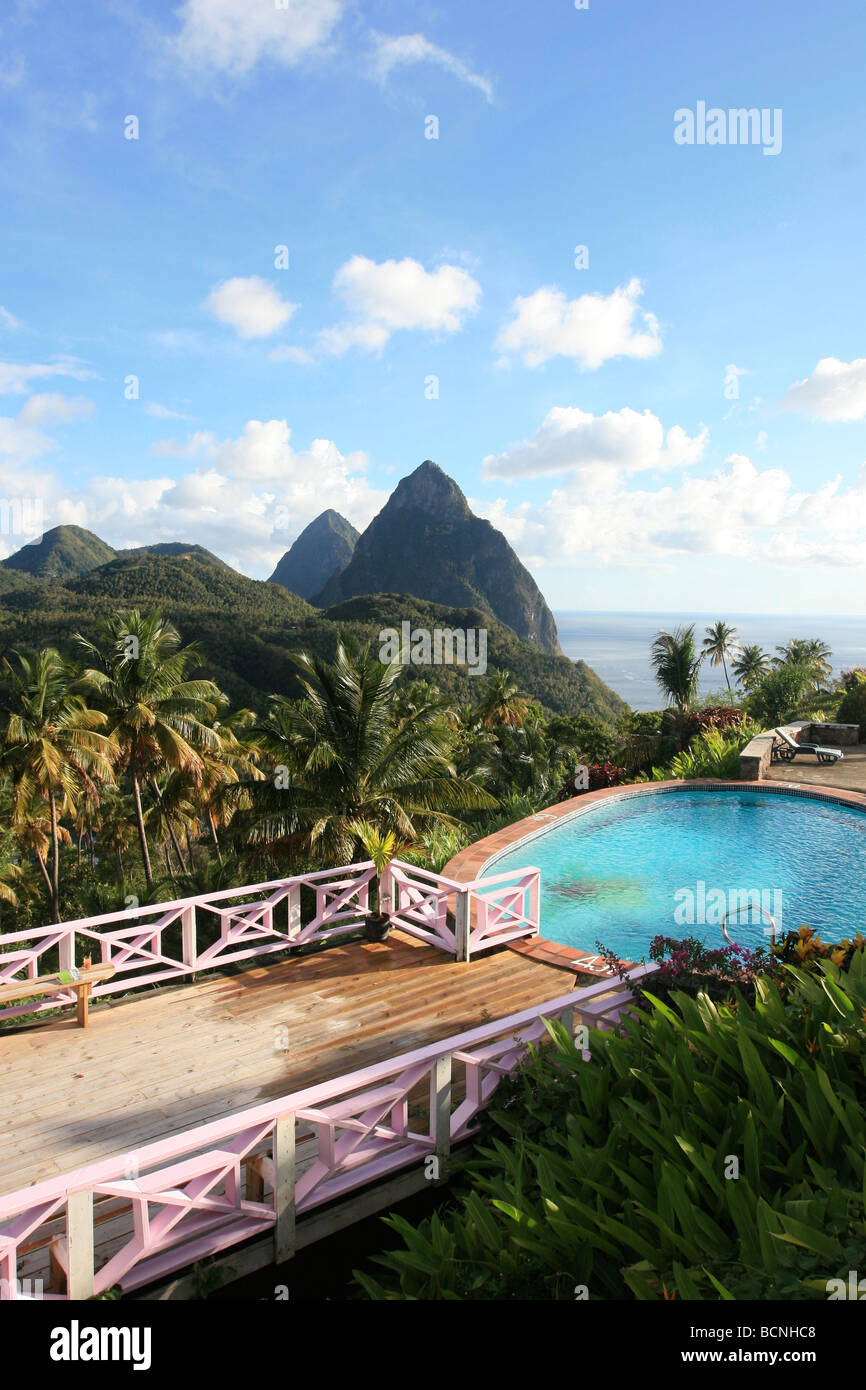 View of the Pitons in St. Lucia Stock Photo - Alamy