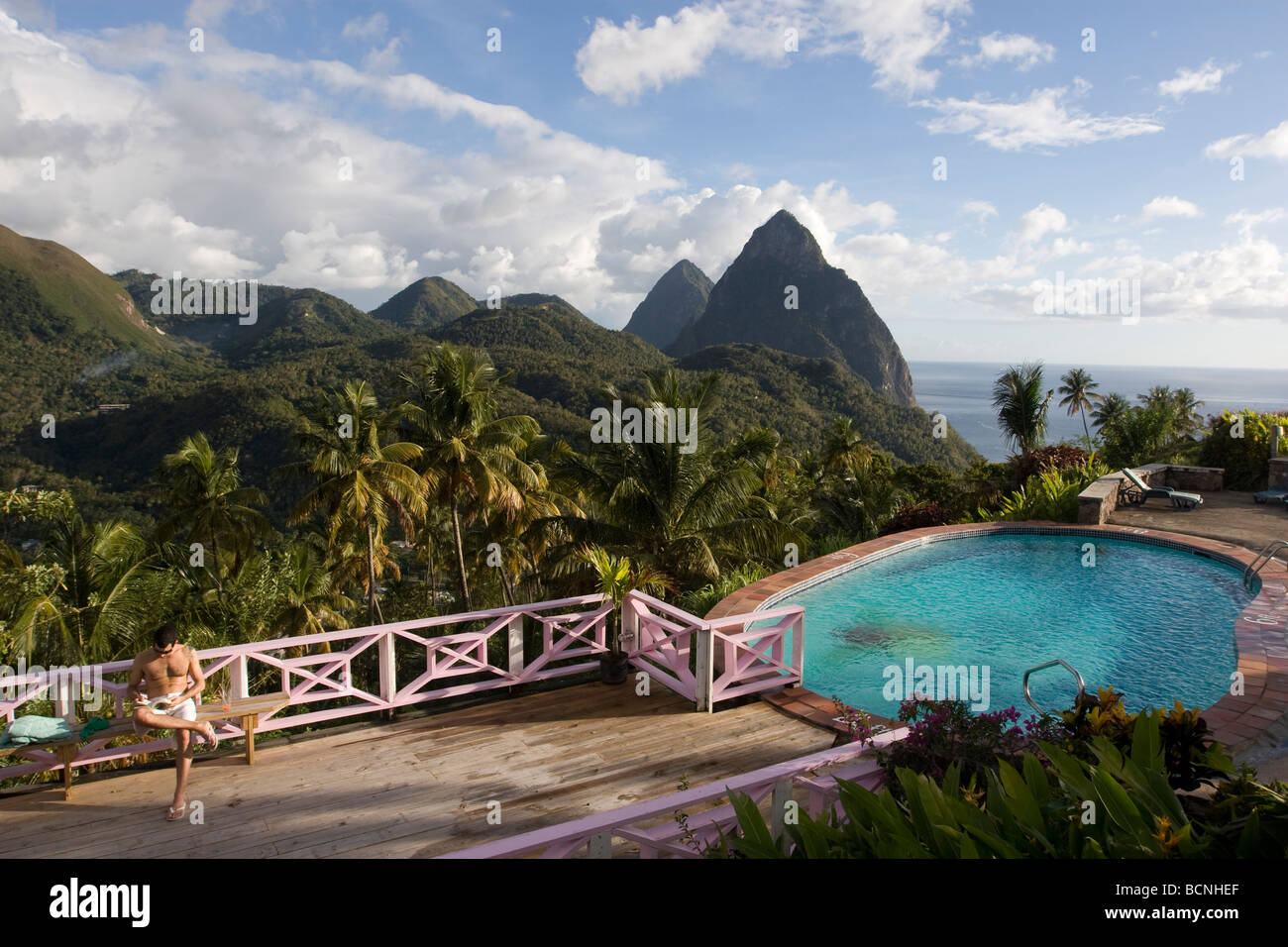View of the Pitons in St. Lucia Stock Photo - Alamy