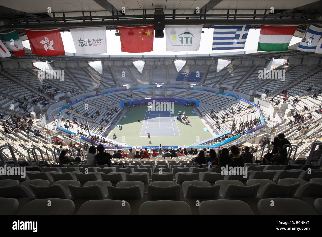 Interior of Beijing Olympic Green Tennis Court at night, Beijing, China ...