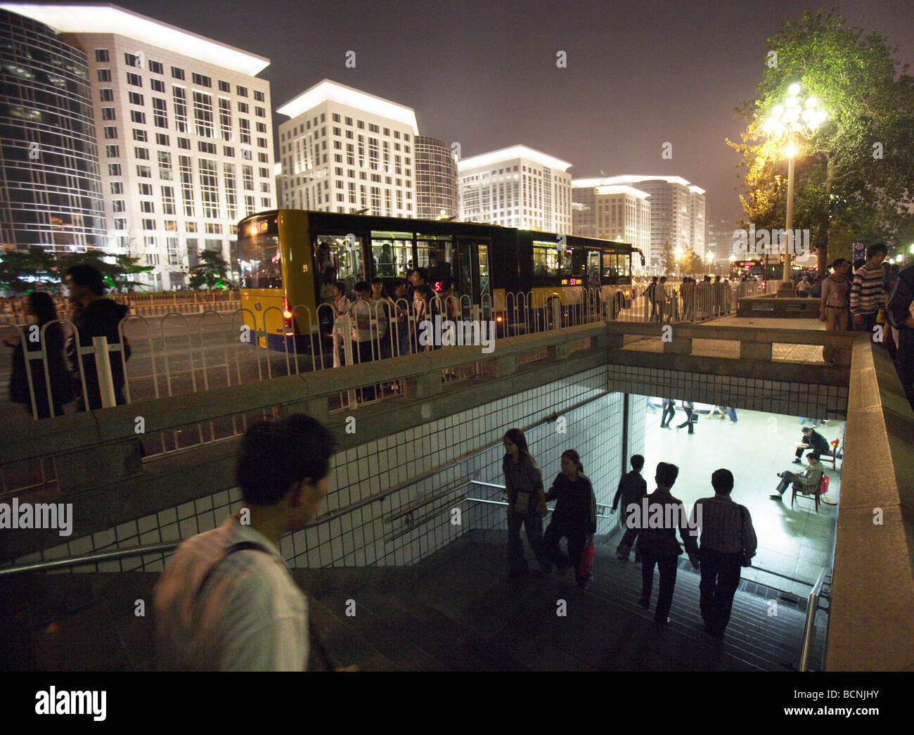 Pedestrian using underground passage to cross Chang'an Avenue, Beijing ...