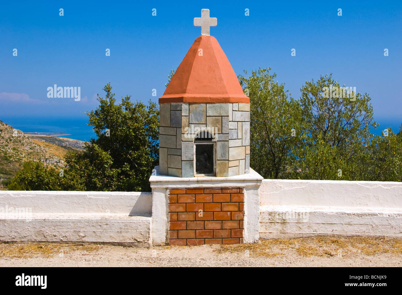 Roadside shrine at Markopoulo on Greek island of Kefalonia Greece GR ...