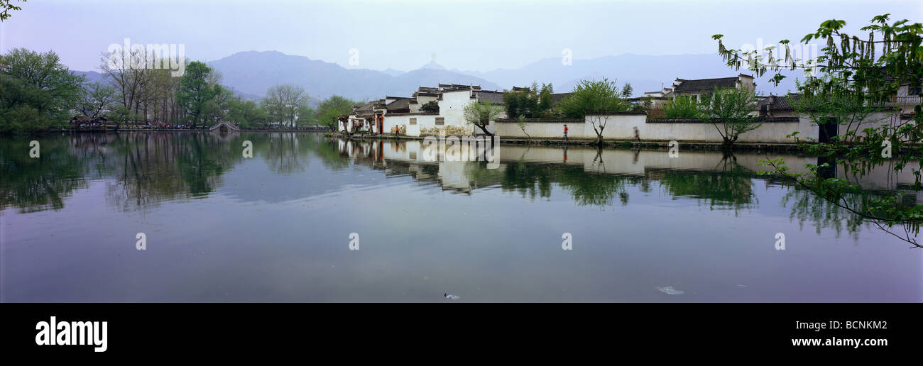 The arch bridge over the river in the ancient village Hongcun, Anhui ...