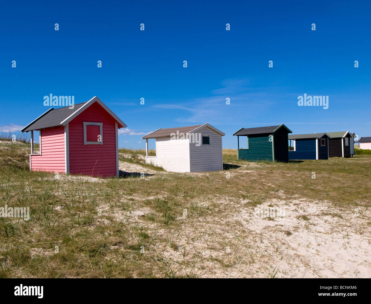 Colourful beach huts line the Oresund in Skanor-Falsterbo, Sweden Stock ...